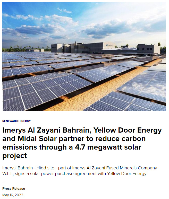 Imerys' Al Zayani, Yellow Door Energy and Midal Solar partner to ...